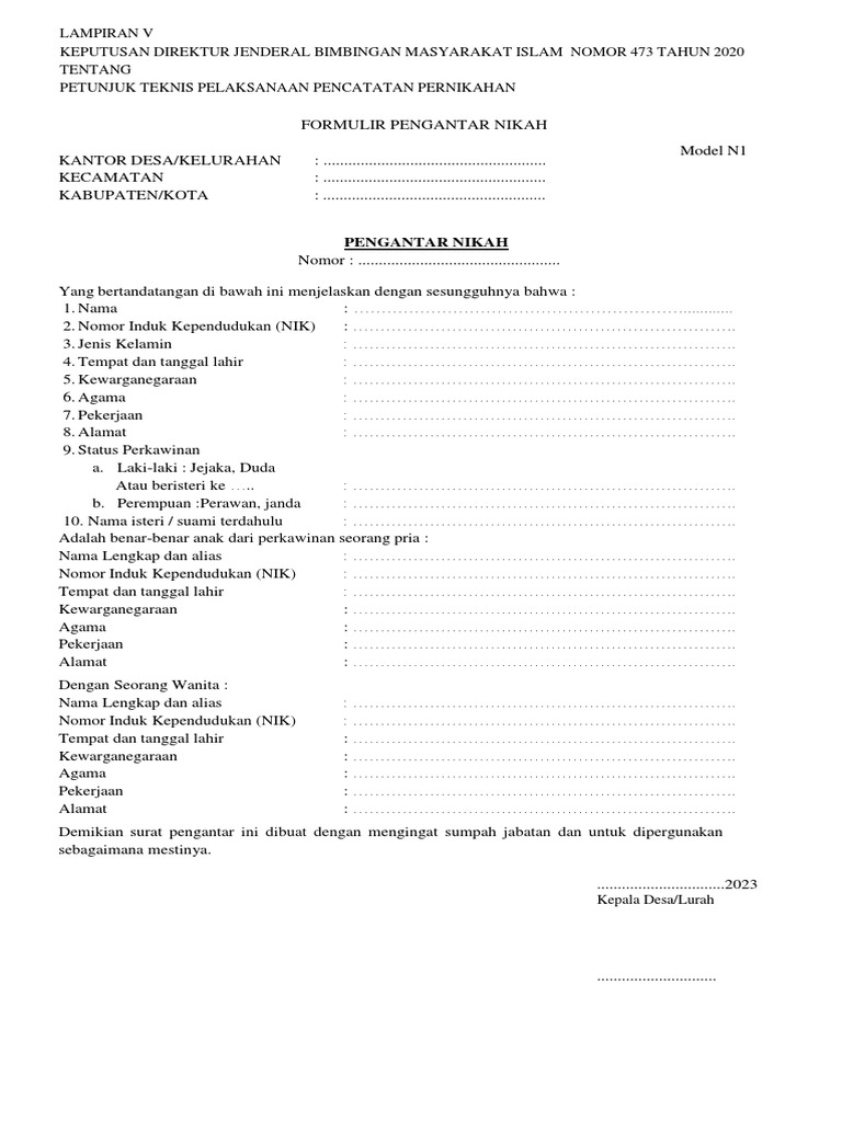 Formulir Nikah | PDF