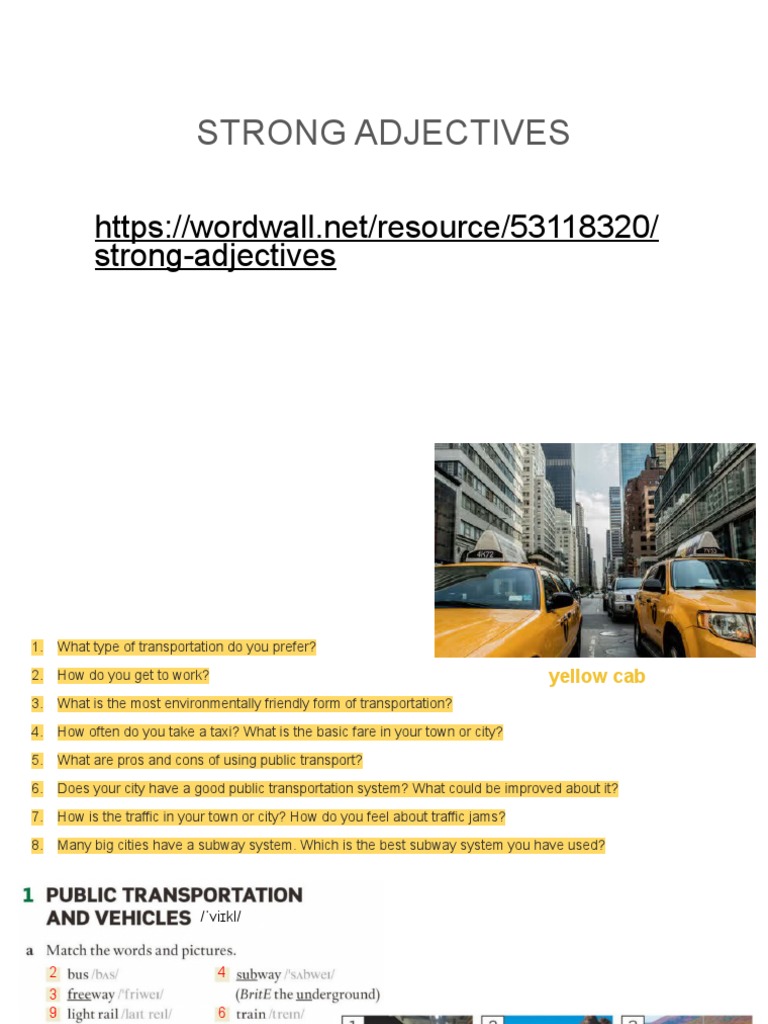 Strong Adjectives for Transportation | PDF | Language Arts & Discipline ...