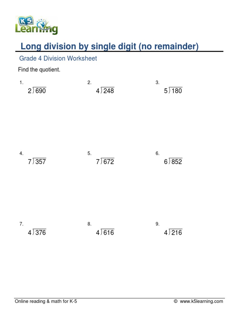 Grade 4 Long Division 3x1 Digit No Remainder e | PDF