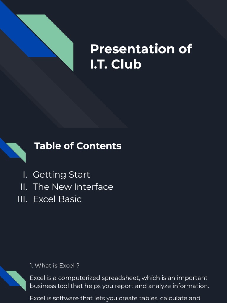 IT Club Presentation on Excel Basics | PDF | Microsoft Excel | Spreadsheet