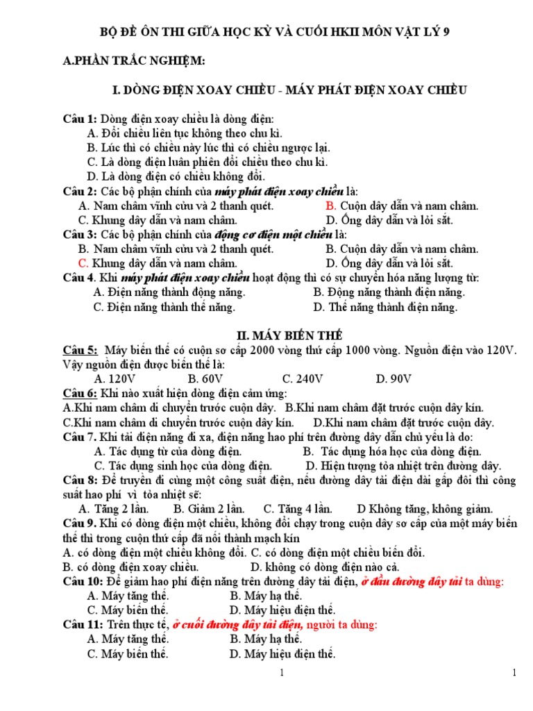ĐỀ CƯƠNG ÔN TẬP GHK VÀ CUỐI KỲ 2-LÝ 9 | PDF