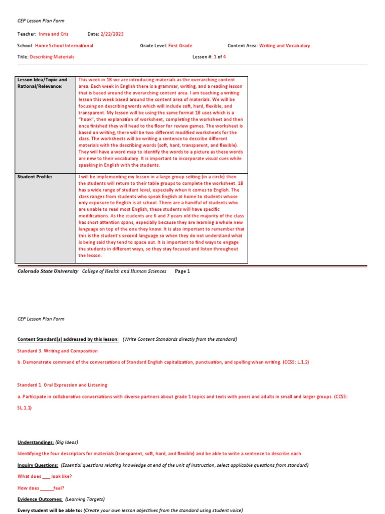 1b Lesson 2 22 23 | PDF | Lesson Plan | Teachers