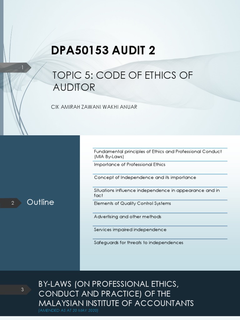 Topic 5 - Code of Ethics For Auditors | PDF | Audit | Valuation (Finance)