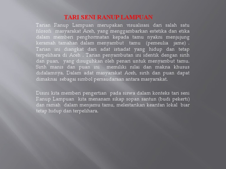 Makna dan Sejarah Tari Ranup Lampuan | PDF | Seni | Agama & Spiritualitas