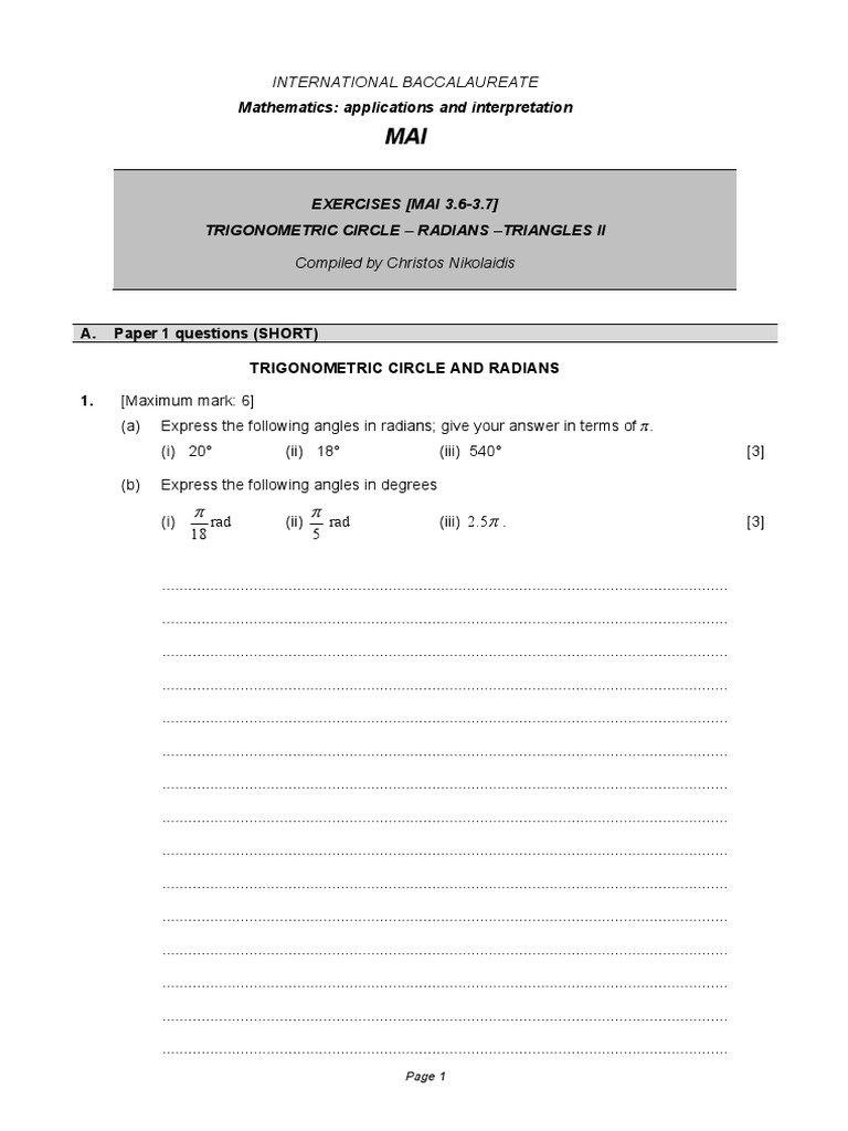 Trigonometric Circle and Radians Exercises | PDF | Triangle | Circle