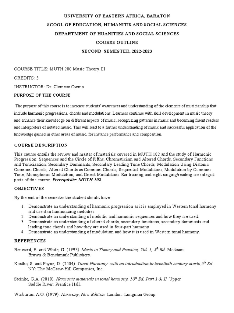 Music Theory Iii Course Outline | PDF | Chord (Music) | Harmony
