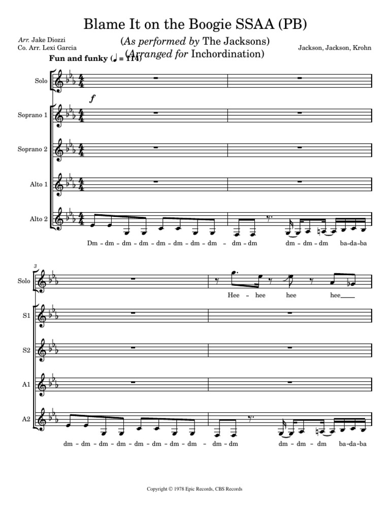Blame It On The Boogie SSAA PB | PDF | Music Performance