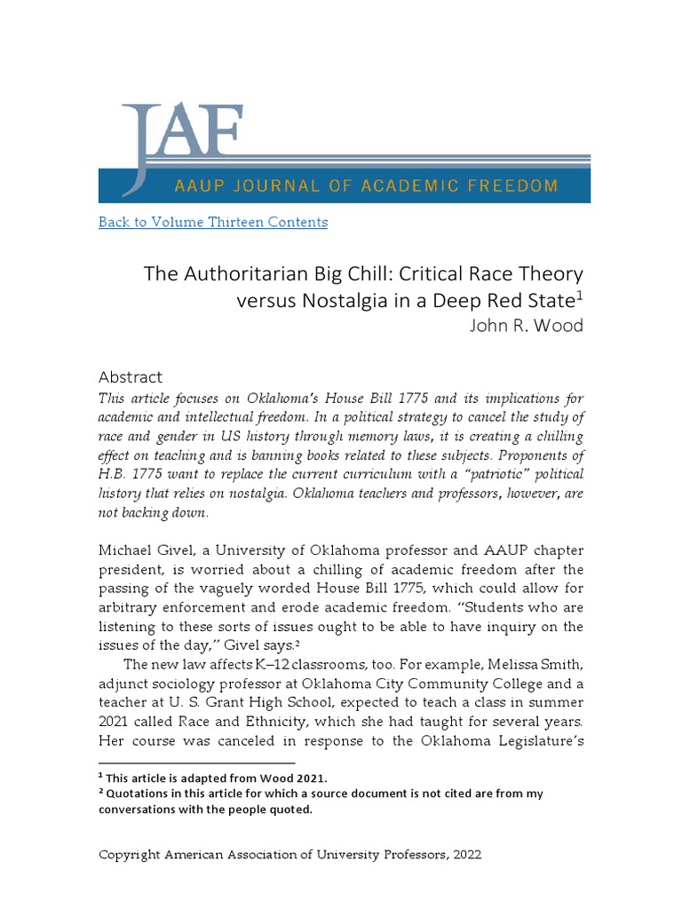 The Authoritarian Big Chill: Critical Race Theory Versus Nostalgia in A ...