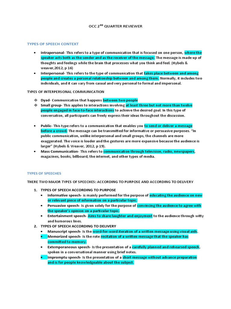 Occ 2ND Quarter Reviewer | PDF | Communication | Conversation