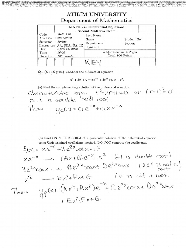 2022spring 276 Exam2 Solutions | PDF