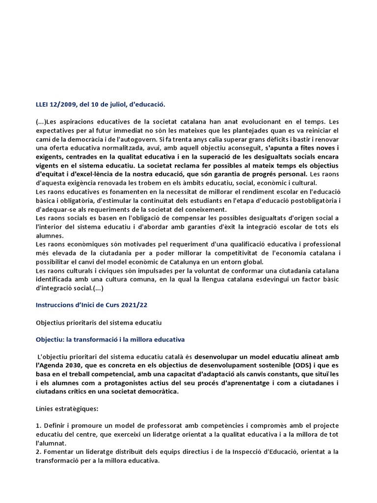 Objectius Prioritaris (LEC) | PDF