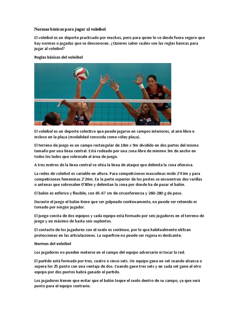 Reglas básicas del voleibol | PDF | Vóleibol | Deportes