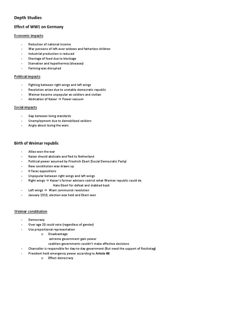IGCSE HISTORY Depth Studies REVISION NOTES | PDF | Weimar Republic ...