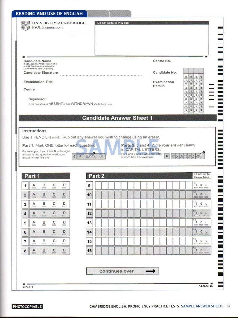 CPE Candidate Answer Sheets | PDF
