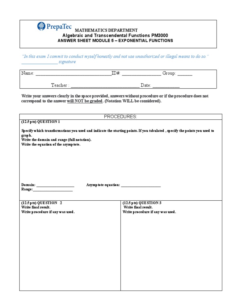 ALEKS Algebra Exam Answer Sheet | PDF | Teaching Methods & Materials