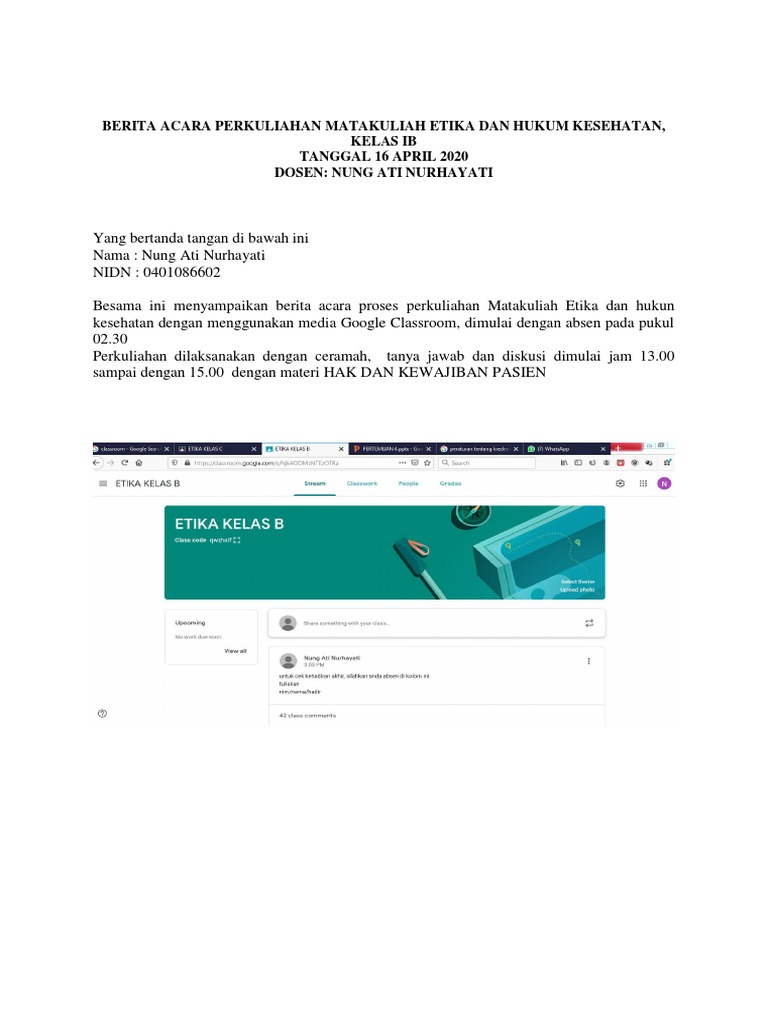 Berita Acara Perkuliahan Etika | PDF