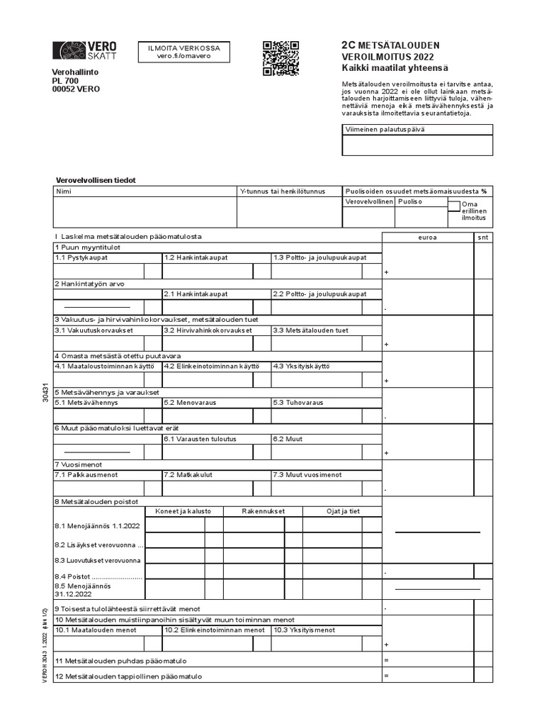 Verohallinto PL 700 00052 VERO: Metsätalouden Veroilmoitus 2022 Kaikki ...