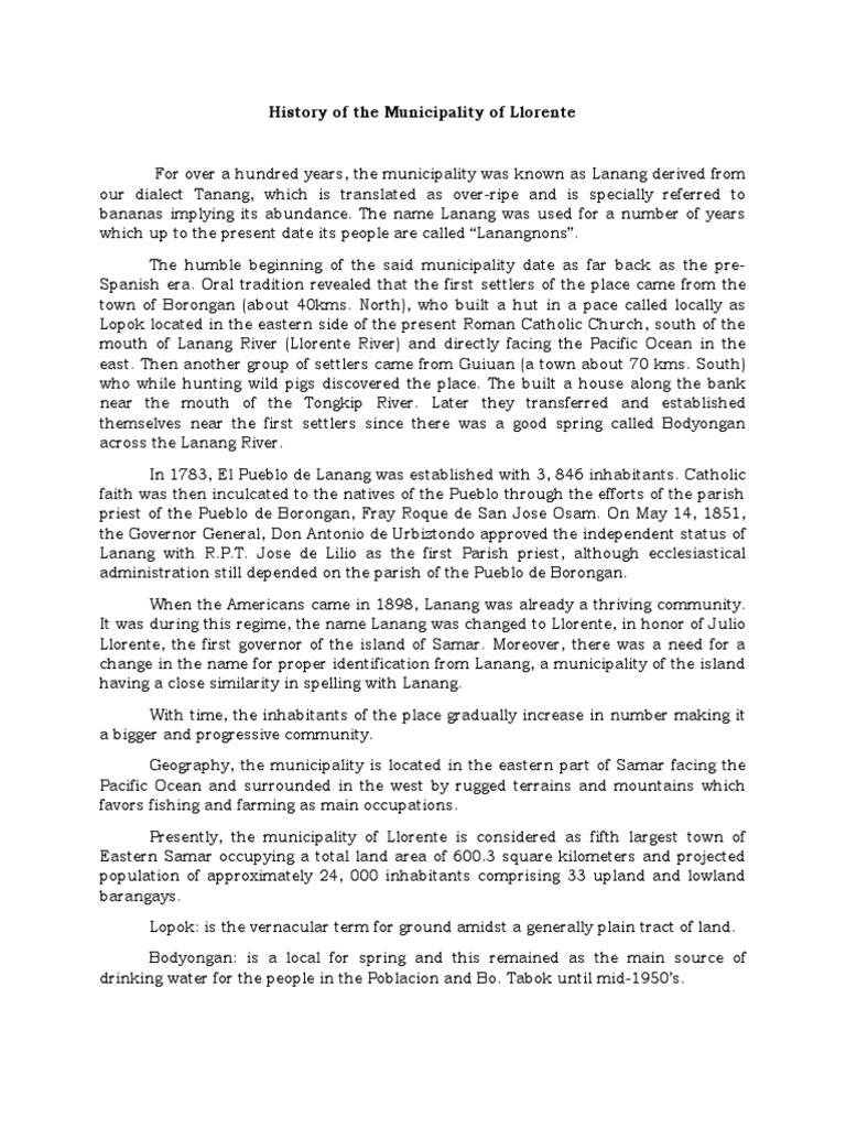 History of Llorente, Eastern Samar | PDF