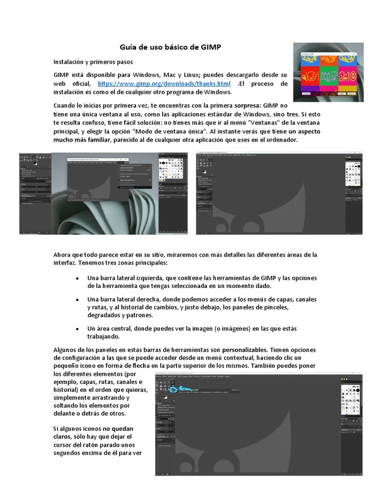 Guía de Uso Básico de GIMP | PDF | Ventana (informática) | Ingeniería Informática