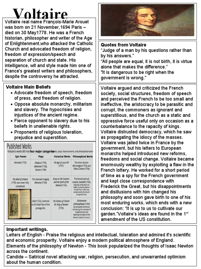 Enlightenment Thinker - Voltaire | Download Free PDF | Voltaire ...