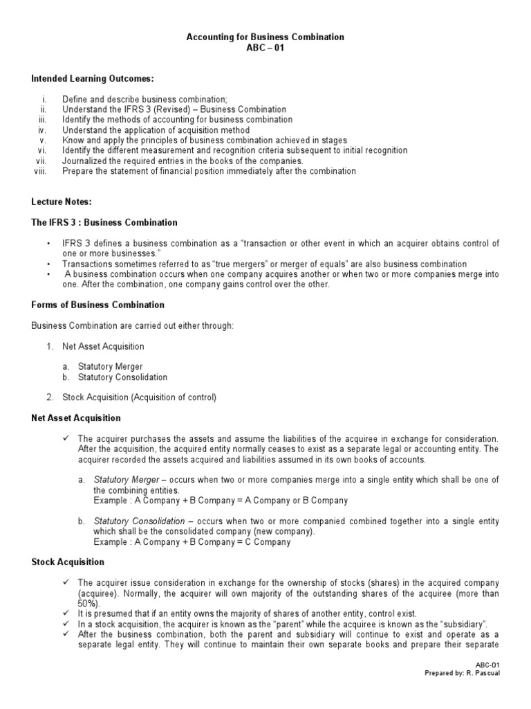 ABC-01 Business Combination | PDF | Goodwill (Accounting) | Mergers And ...