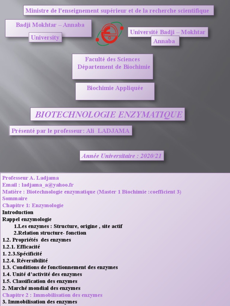 Biotech Enzymatique | PDF | Enzyme | Protéines