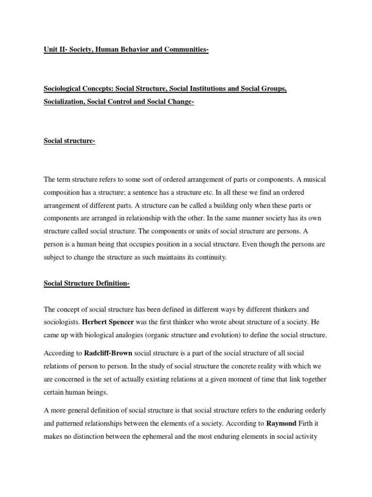 Unit II Society, Human Behavior and Communities | PDF