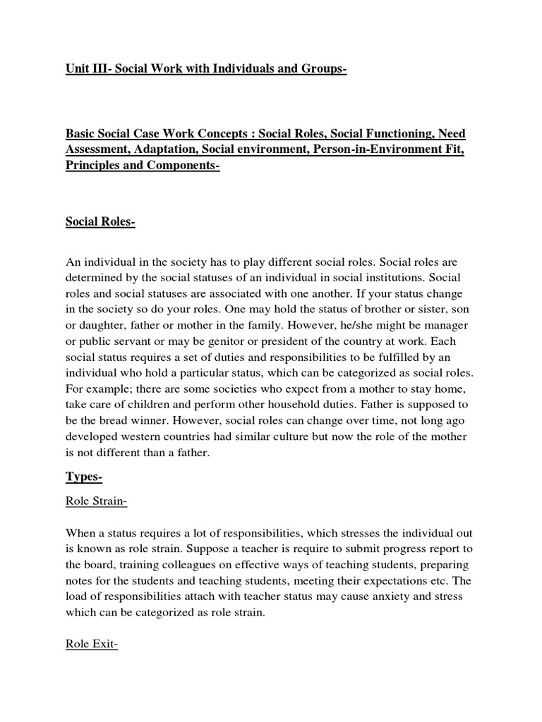 Social Work: Roles and Case Concepts | PDF | Psychotherapy | Social Work