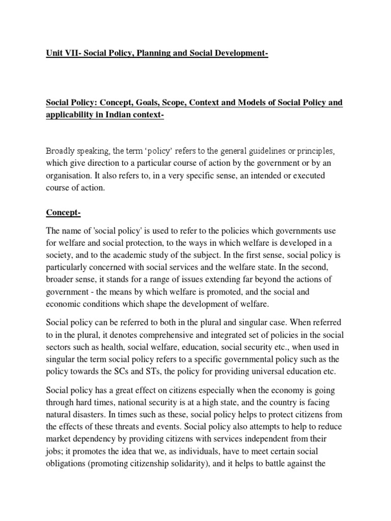 Unit VII -Social Policy, Planning and Social Development. | PDF ...