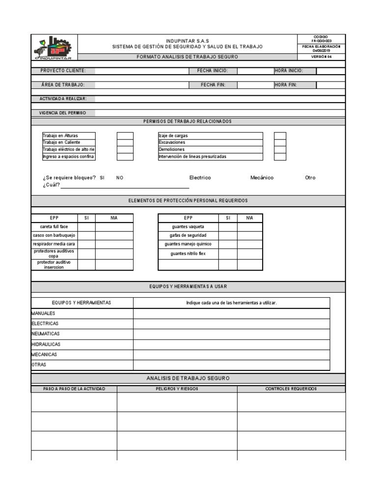 FR-SGS-003 Formato Analisis de Trabajo Seguro V4 | PDF