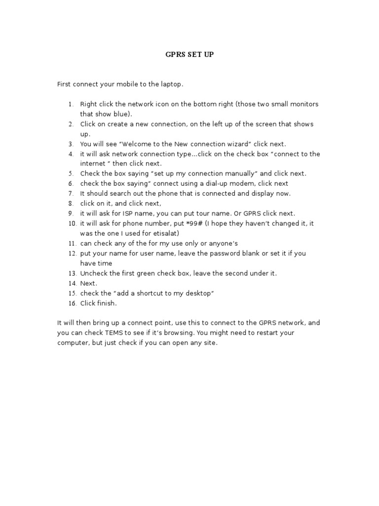 GPRS Setup Instructions for Mobile | PDF | Technology & Engineering