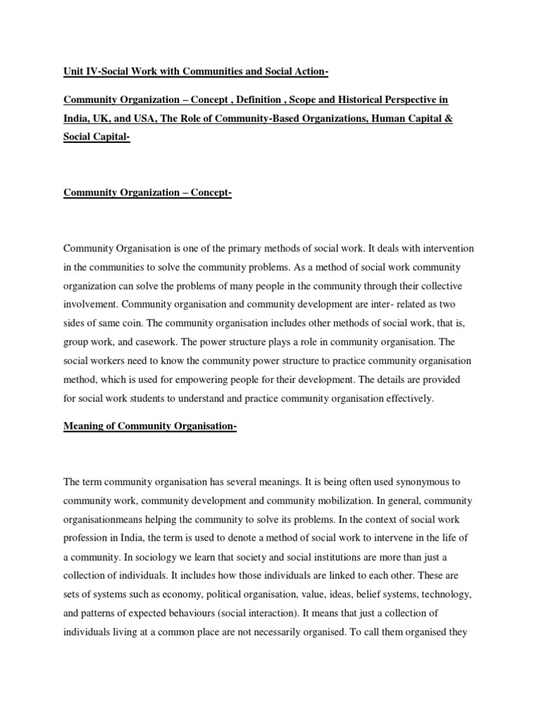 Unit IV Social Work With Communities and Social Action. 1 | PDF ...