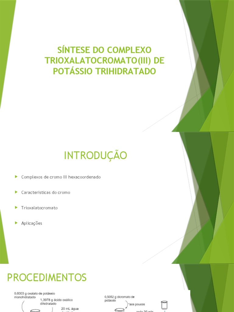 Síntese Do Complexo Trioxalatocromato (Iii) de | PDF | Ciências e ...