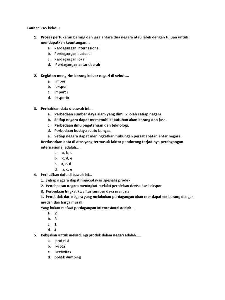 Latihan PAS Kelas 1 | PDF