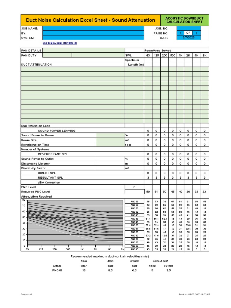 Duct Noise Calculation Excel Sheet Sound Attenuation | PDF | Duct (Flow) | Acoustics