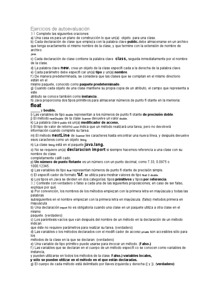 Ejercicios de Autoevaluación 3 Todo | PDF | Java (lenguaje de programación) | Constructor ...