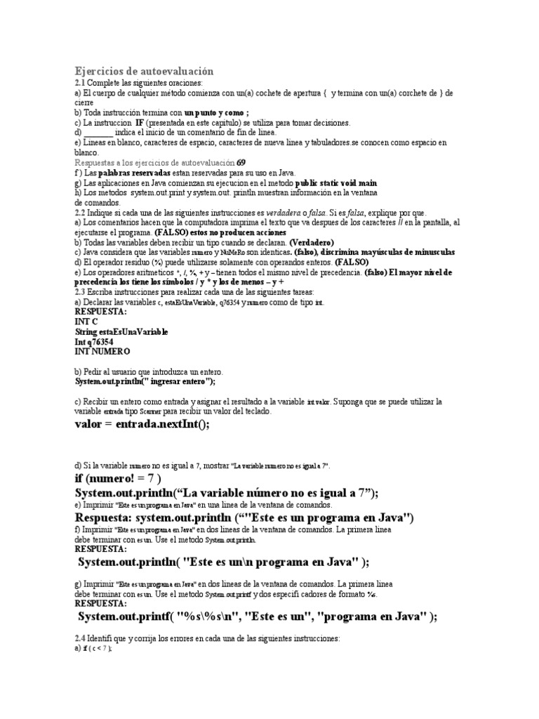 Ejercicios de Autoevaluación Capitulo 2 Deitel Todos | PDF | Java (lenguaje de programación) | Pi