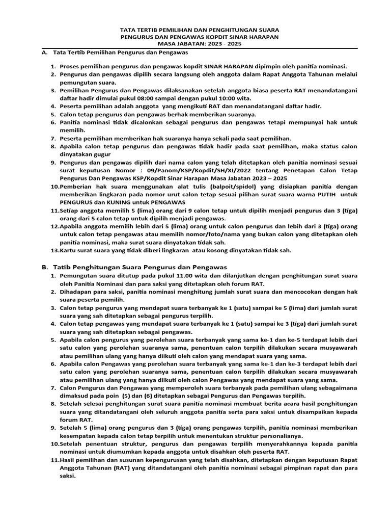 Tatib Pemilihan Dan Penghitungan Suara | PDF