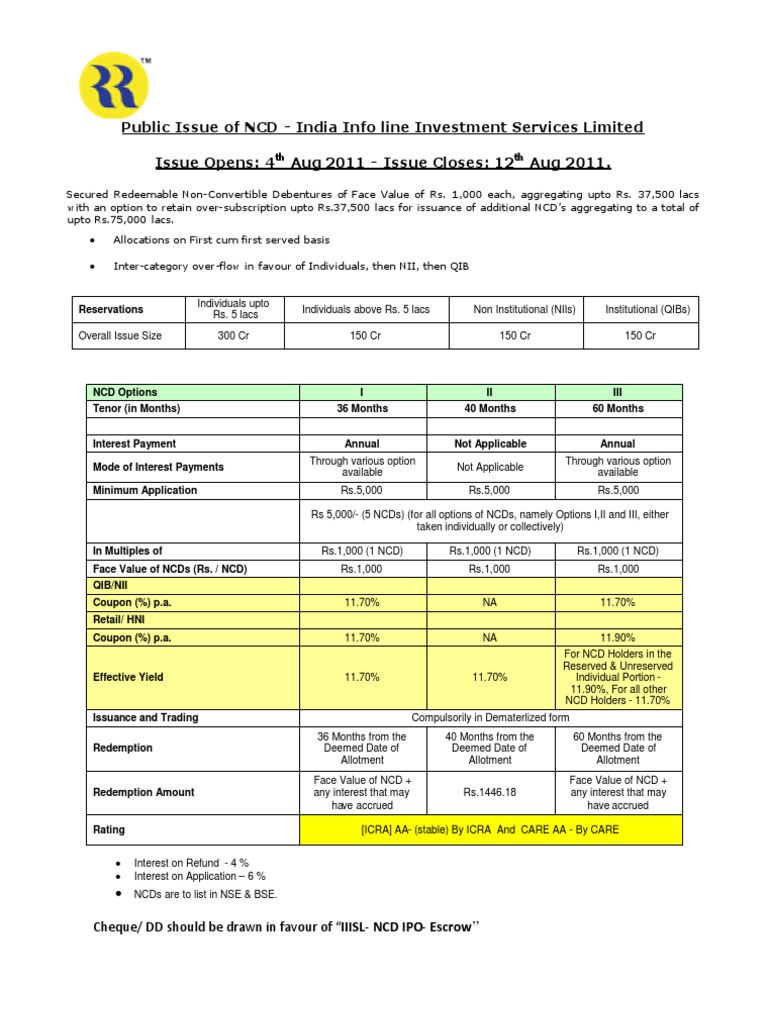 NCD IPO Details and Interest Rates | PDF | Finance & Money Management
