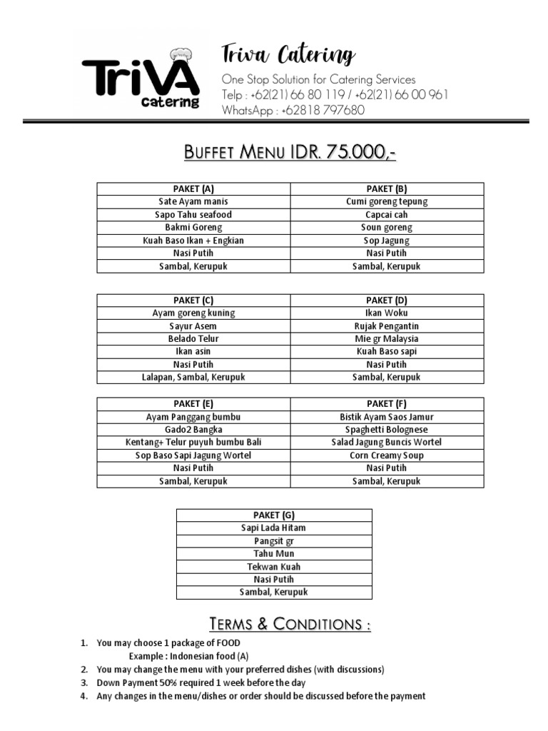 Menu Buffet IDR 75.000 | PDF | Indonesian Cuisine | Cooking