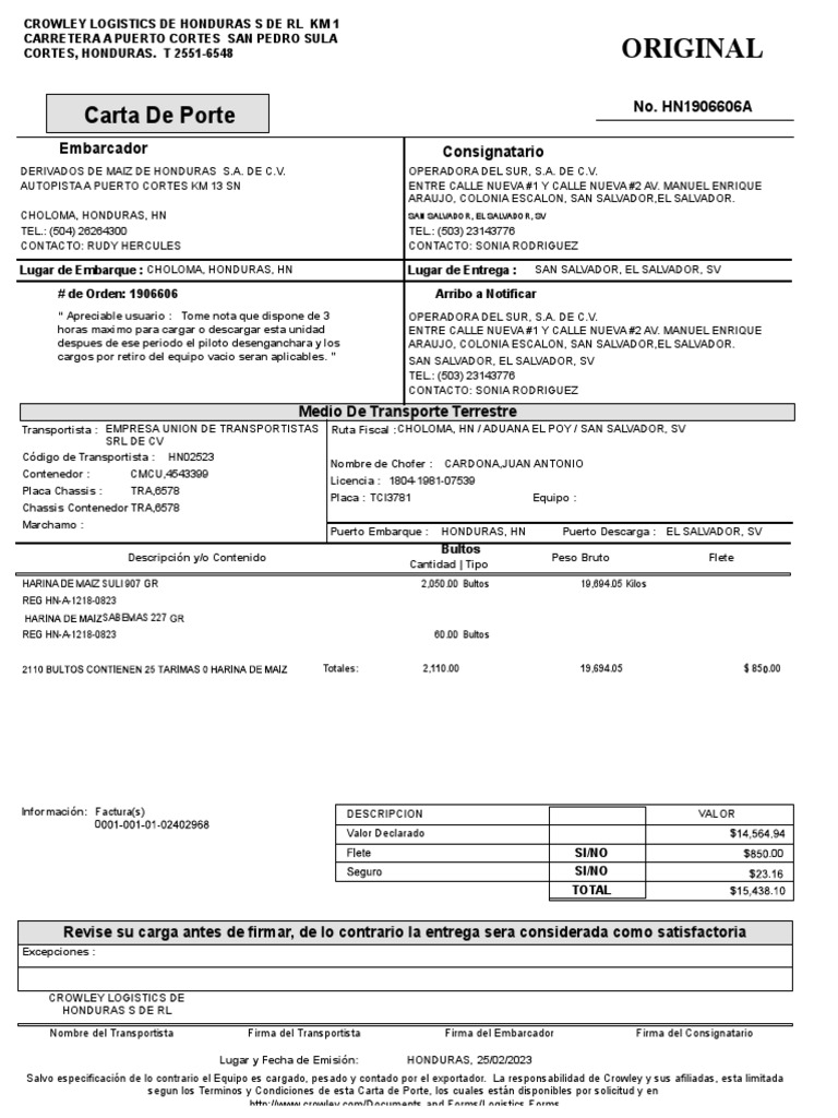 Carta de Porte | PDF | Transporte de mercancías | Transporte