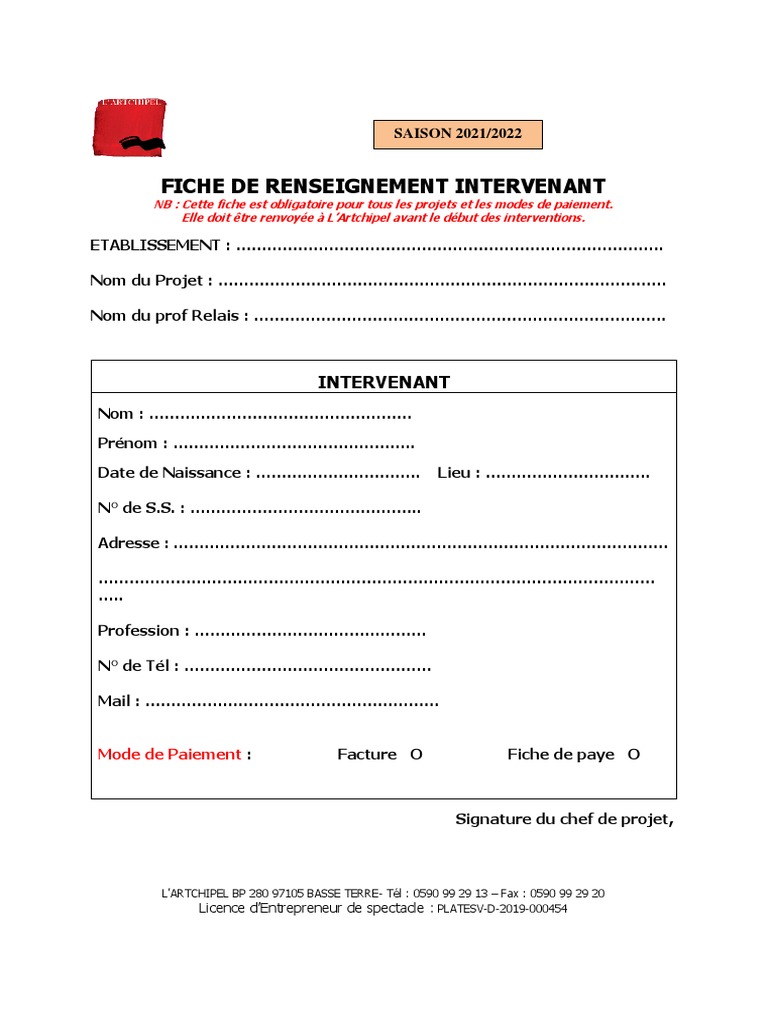 Fiche de Renseignement Intervenant 2022 | PDF