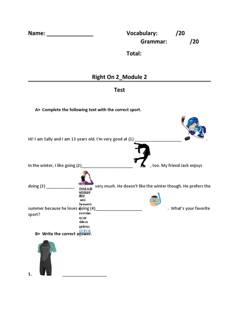 Right On 2 - Test On Module 2 | PDF | Food And Drink