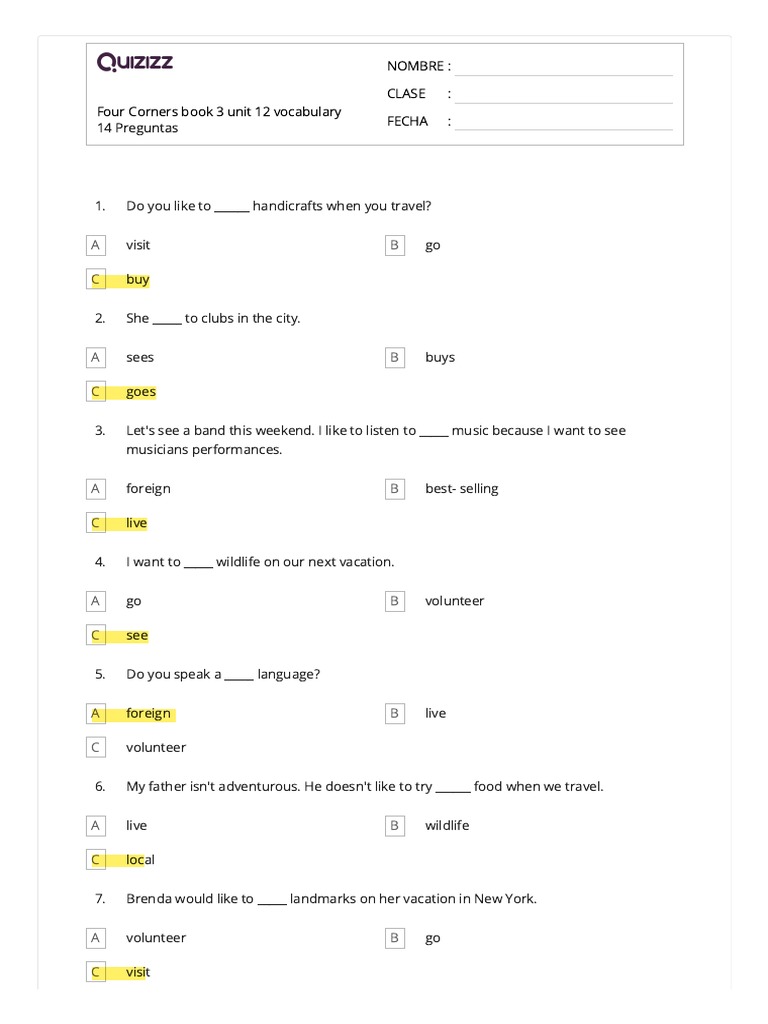 Four Corners Book 3 Unit 12 Vocabulary | PDF