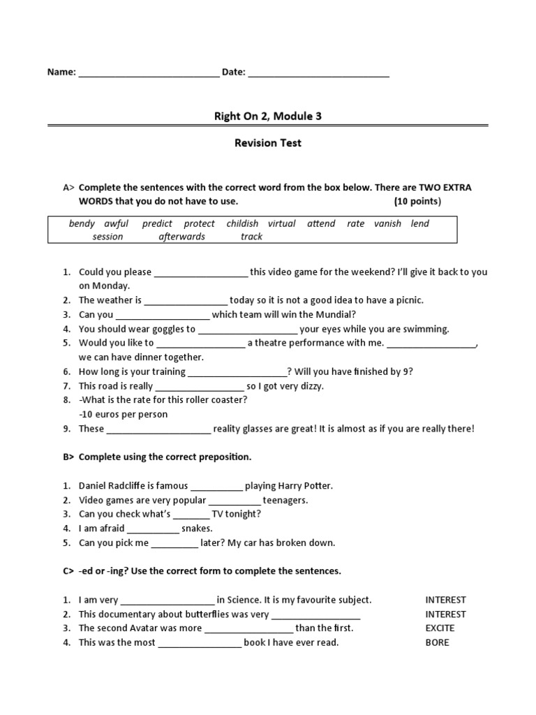 Right On - Test On Module 3 | PDF | Games & Activities | Language Arts ...