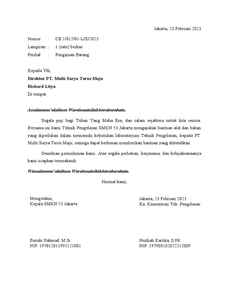 Proposal Pengajuan Barang TP | PDF