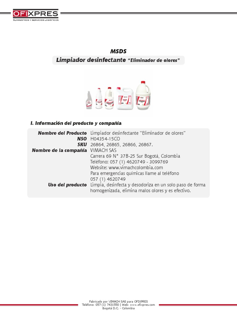HDS Limñpiador Desinfectante Ofix | PDF | Agua | Ciencias fisicas