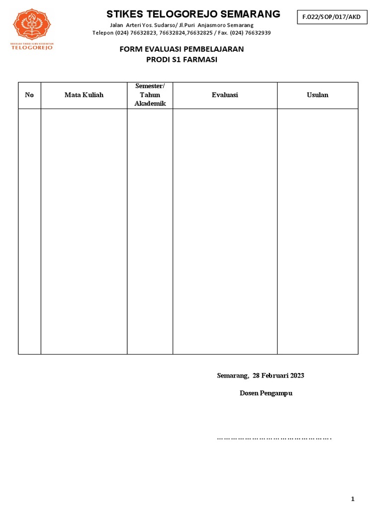 FORM EVALUASI PEMBELAJARAN | PDF