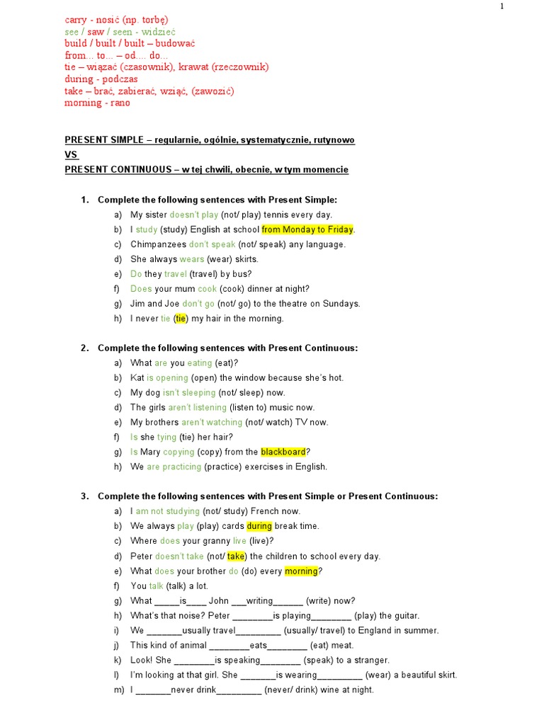 Present Simple I Continuous | PDF