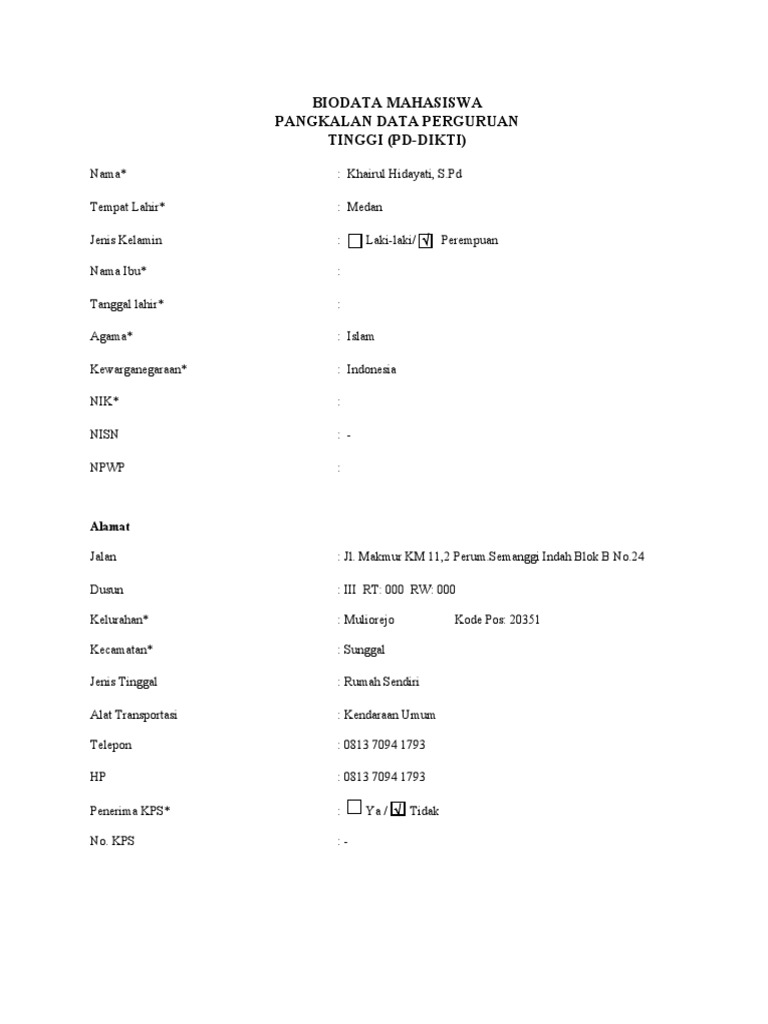 BIODATA MAHASISWA (Isi) | PDF
